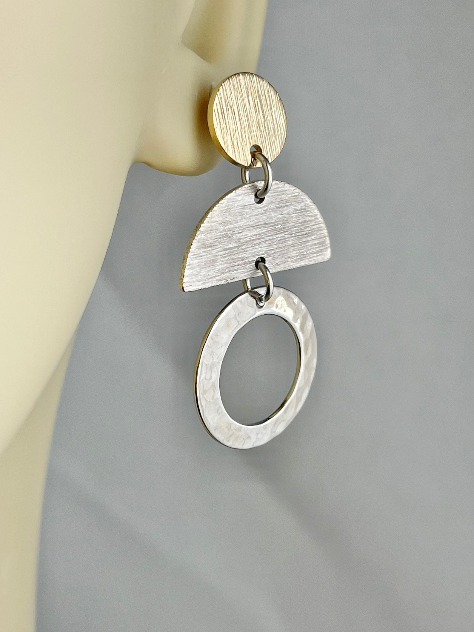 Half Circle Earrings Minimalist Earrings Mixed Metal - Etsy