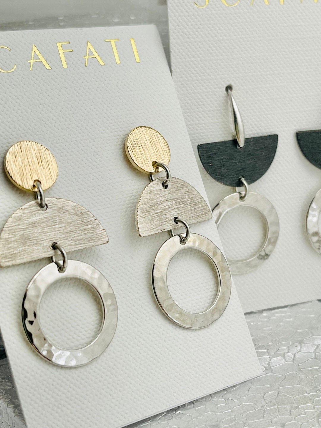 Half Circle Earrings Minimalist Earrings Mixed Metal - Etsy