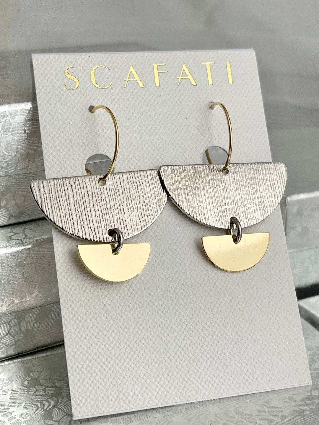 Half Circle Earrings, Gold Silver Earrings, Hoop Earrings, Geometric ...