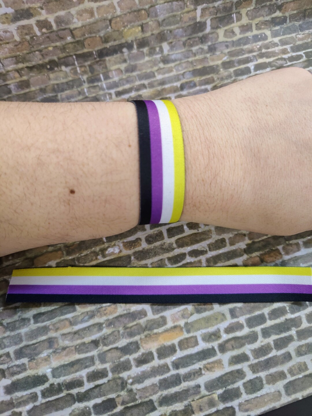 Non-binary Flag - Thick Elastic Wristband Bracelet - Stretchy Elastic ...
