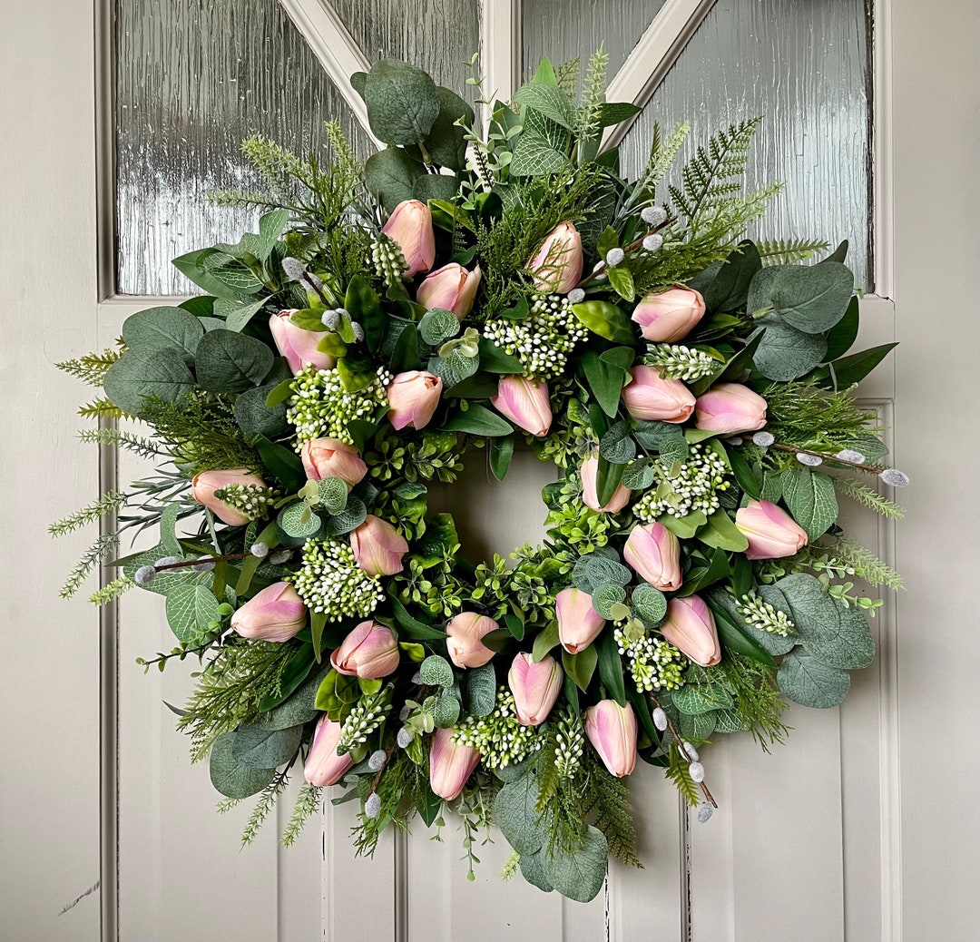 Large Spring Wreath for Front Door, Luxury Wreath With Tulips, Tulips ...
