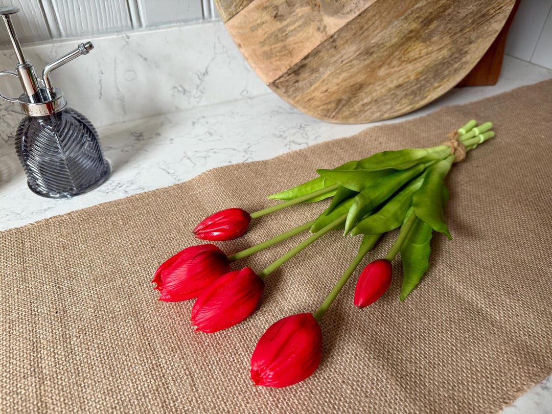 Real Touch Tulip Bouquet, 5 Lifelike Tulips, Red Artificial Tulip ...