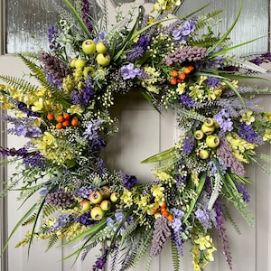 Wild Flower Wreath for Front Door, Mixed Lavender With Berries, Summer ...