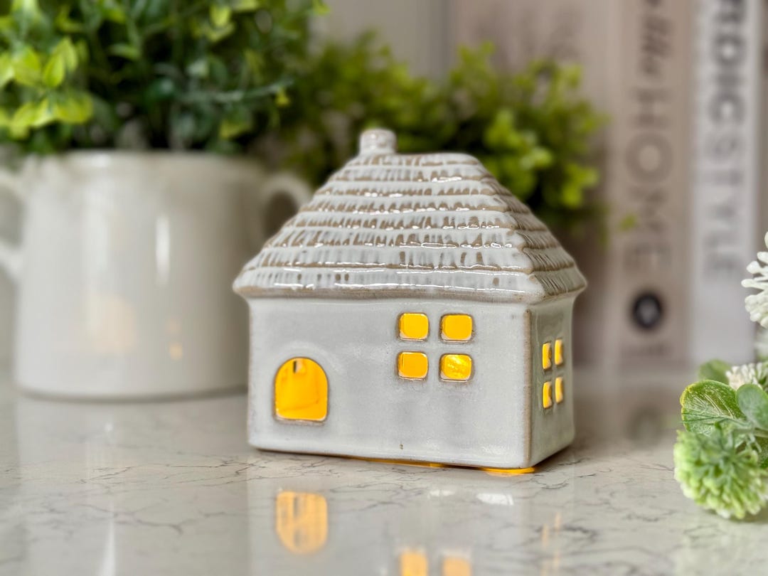 Ceramic Thatched Roof Cottage LED House, Cottage Decor - Etsy