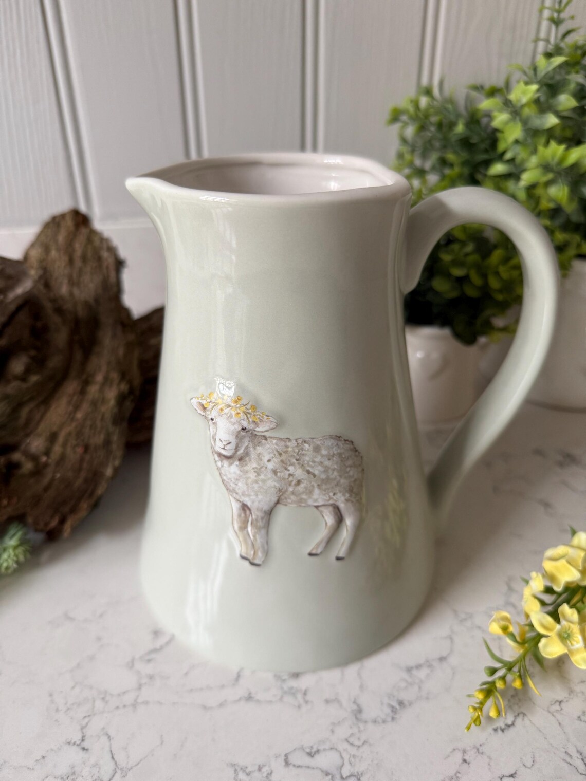Stoneware Embossed Grey Jug With Lamb, Cottage Decor - Etsy