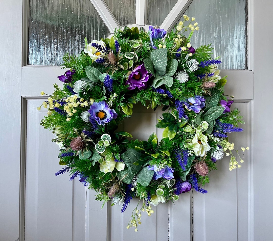 All Year Round Lavender and Anemone Wreath for Front Door, English ...