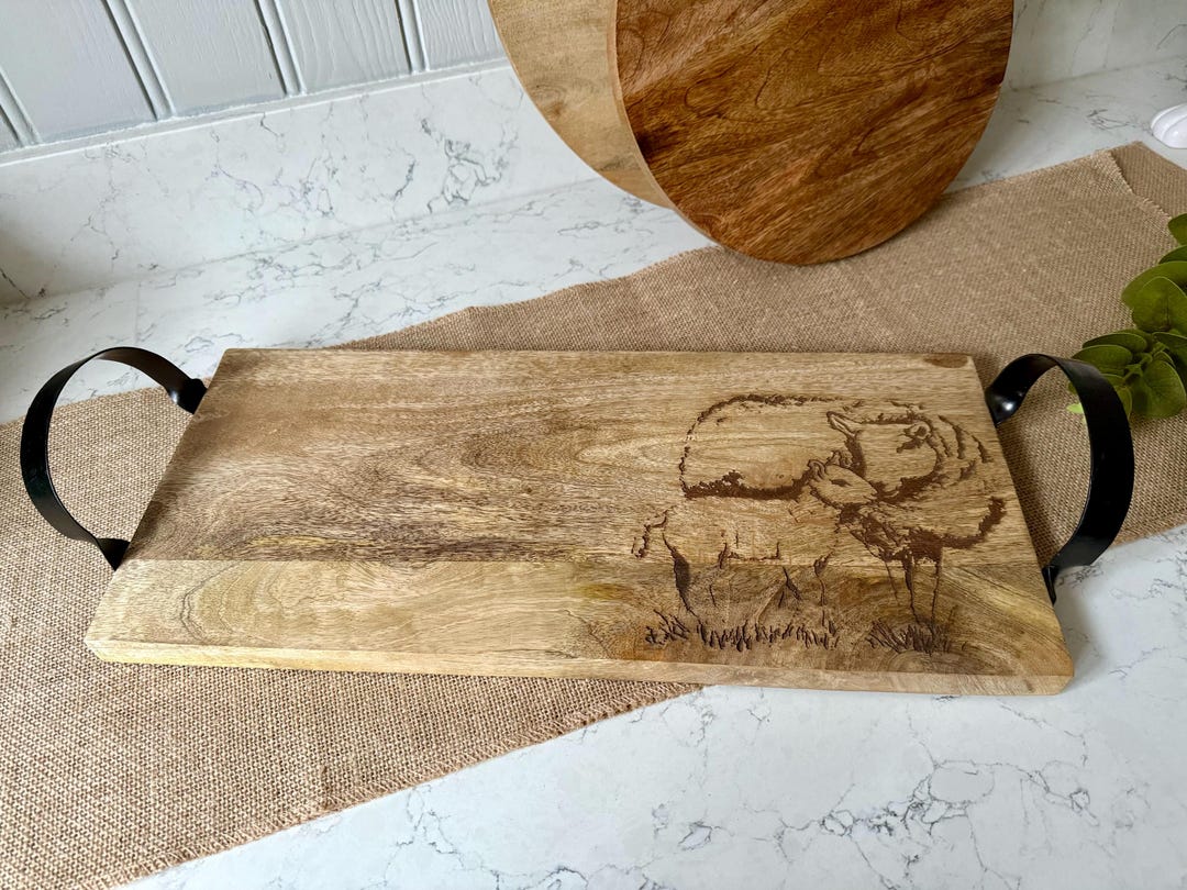 Mango Wood Engraved Sheep Board With Metal Handles, Sheep Board ...