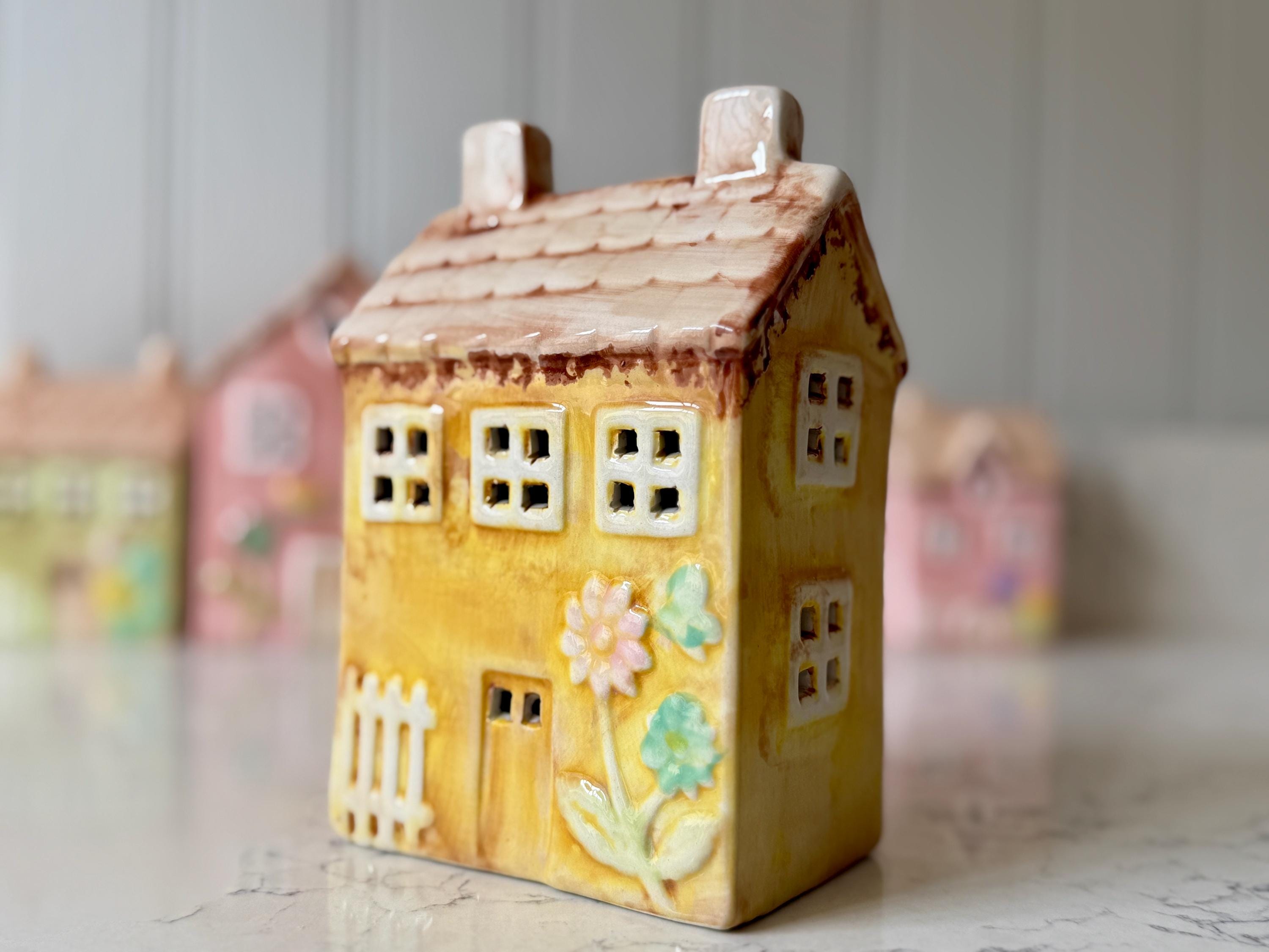 Hand Painted Ceramic Cottage Tea Light Holder, 5 Styles Available ...