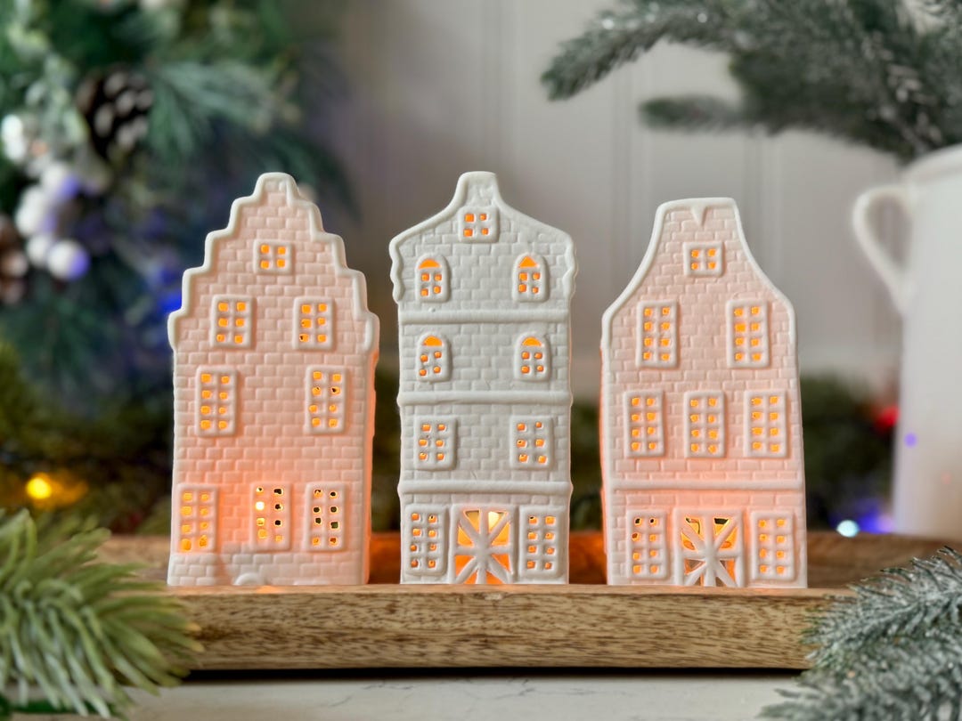 Porcelain Tealight House: Scandi Cottage Decor, Dutch Canal Design - Etsy
