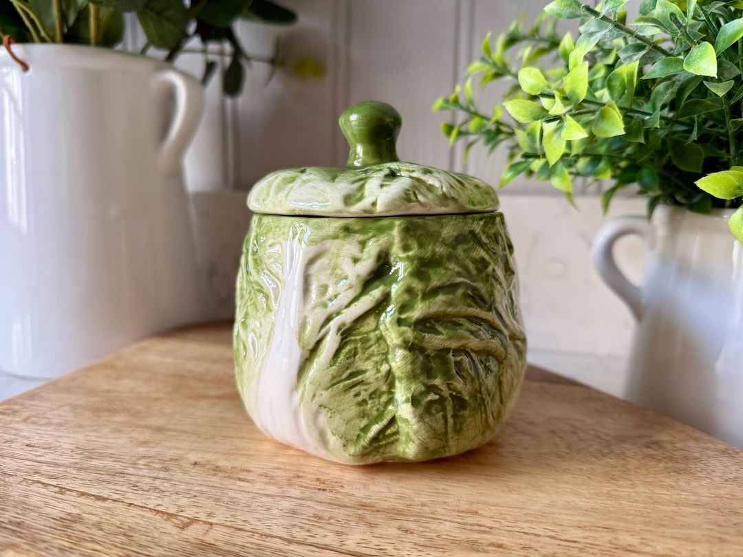 Hand Painted Ceramic Cabbage Pot With Lid, Kitchen Caniser, Storage ...