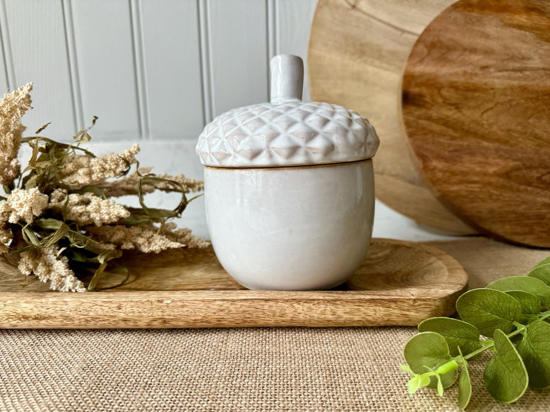 White Ceramic Acorn Pot, Scandi Decoration, Cottage Decor - Etsy