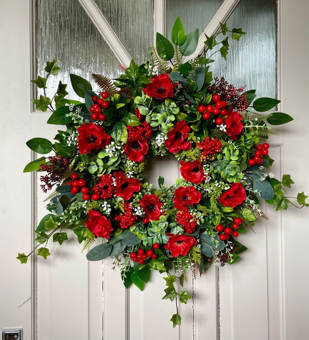 Poppy Wreath for Front Door, Red Poppy Wreath, Cottage Decor, Autumn ...
