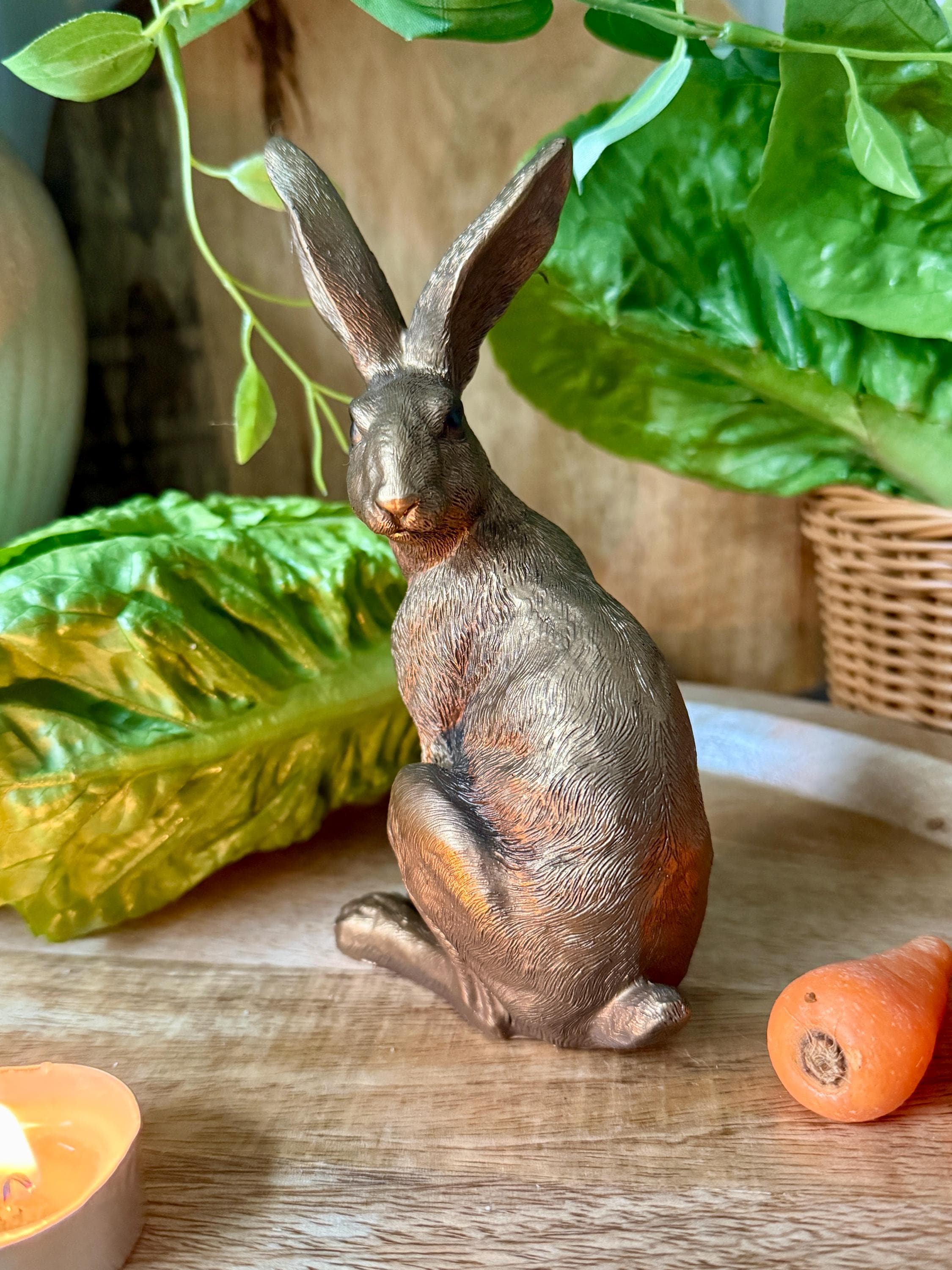 Bronzed Sitting Hare Ornament, Cottage Decor - Etsy