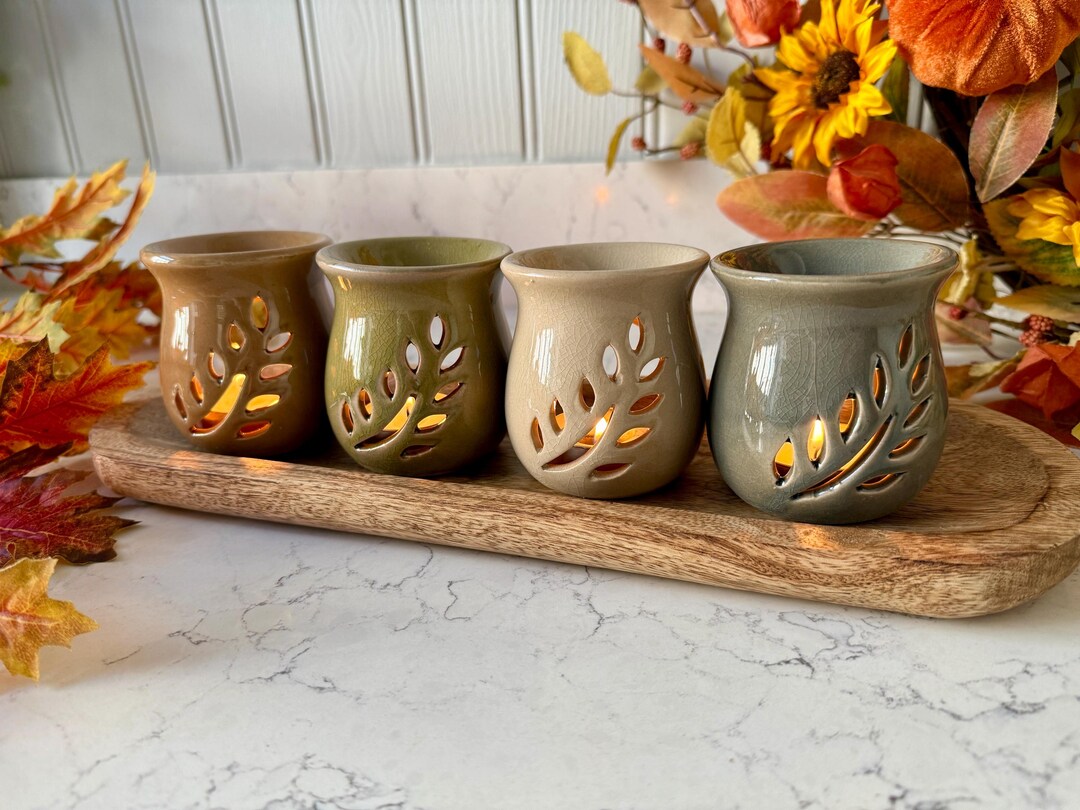 Crackle Glaze Leaf Fretwork Wax Melt Burner: Ceramic Oil Warmer - Etsy