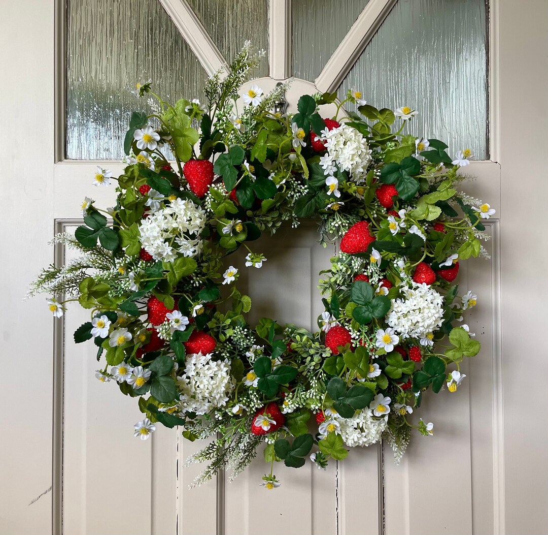 Strawberry and Raspberry Wreath for Front Door, Fruit Wreath, Cottage ...