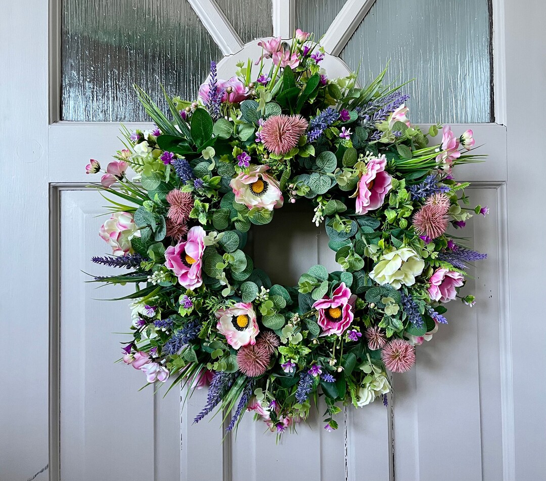 Spring Summer Wreath, All Year Round Lavender and Anemone Wreath for ...