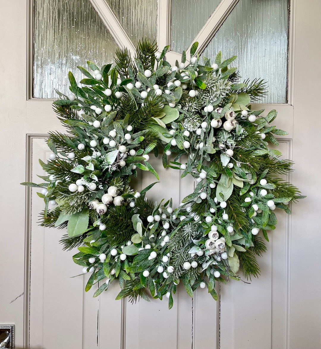 Large Mistletoe Christmas Wreath for Front Door, Spruce and Pine Wreath, Woodland Wreath, Scandi ...