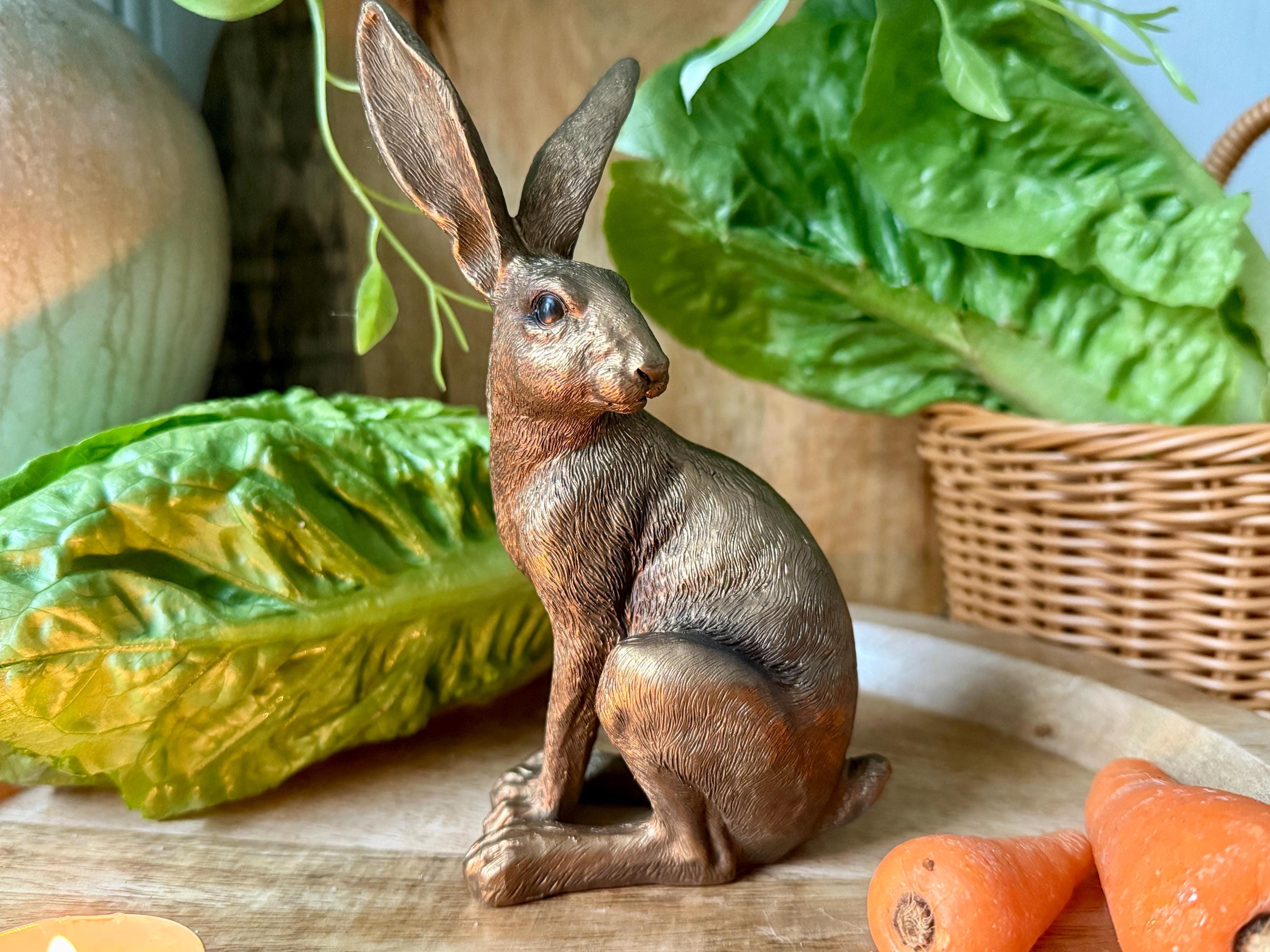 Bronzed Sitting Hare Ornament, Cottage Decor - Etsy