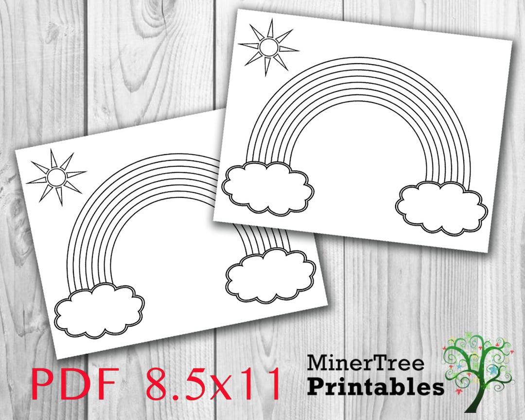 Rainbow Coloring Page With Clouds and a Sun, PDF, Instant Download ...