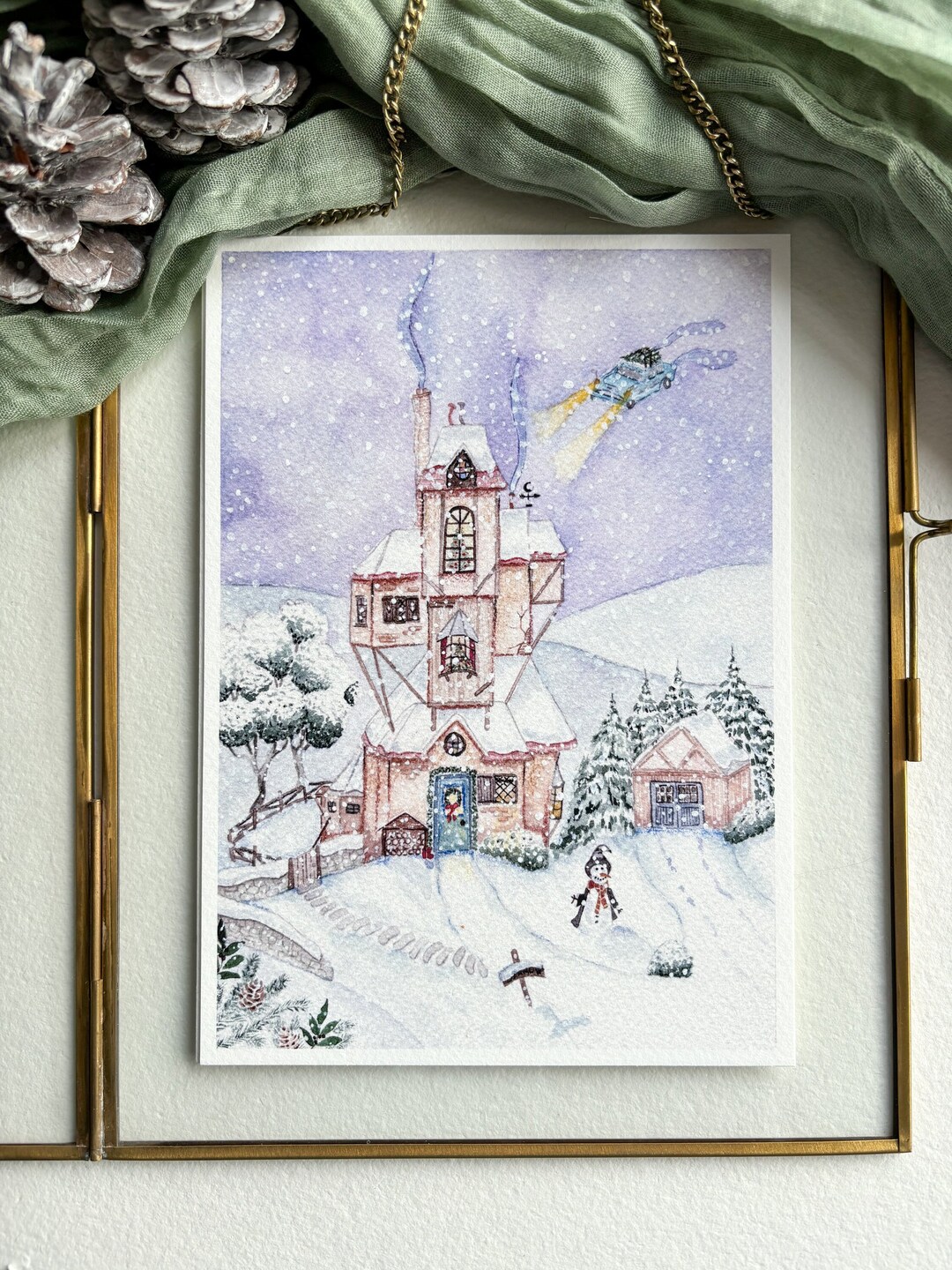 Christmas at the Burrow Art Print, Water Colour Art Print, Snowy and ...
