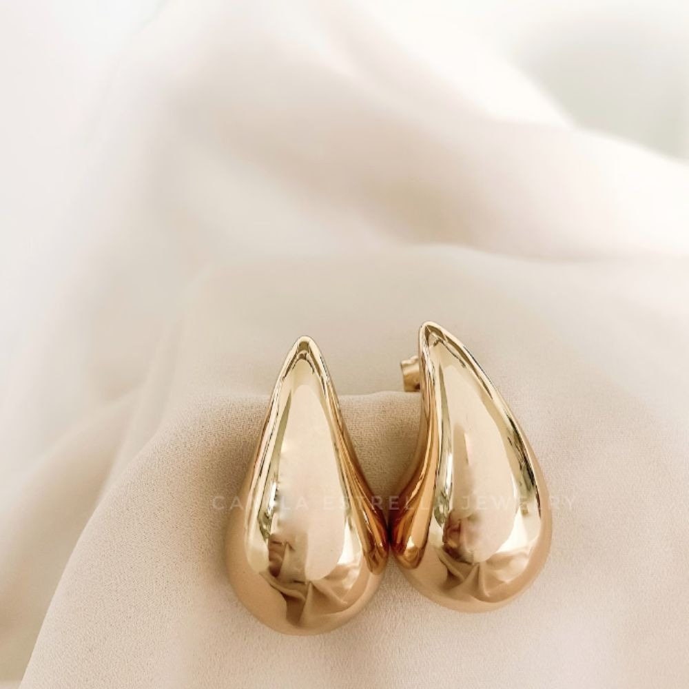 Bottega Womens Celebrity Elegant Drop Earrings Gold Plated Size 32mm - Etsy