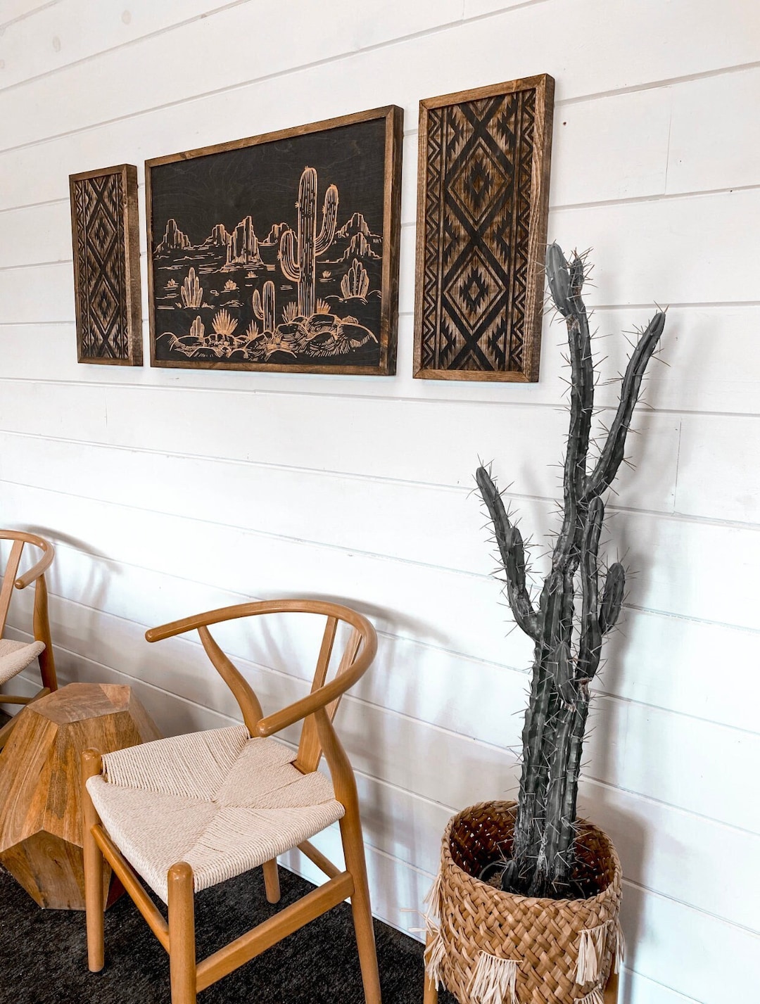 Desert Wall Art | Desert Decor | Cactus & Sunburst Wall Art | Aztec ...