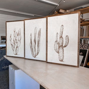 Boho Cactus Wooden Artwork Set: Engraved Wood Wall Decor - Etsy