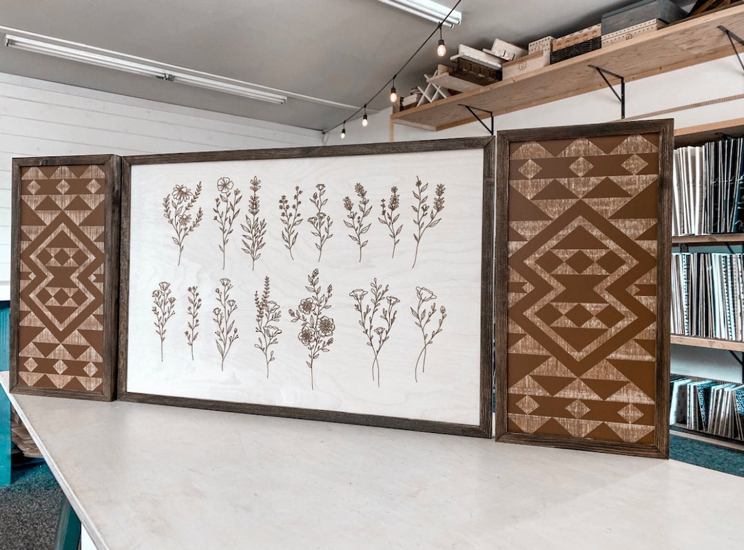 Flower Wall Art Set | Flower & Aztec Wall Decor | Aztec Wall Art ...