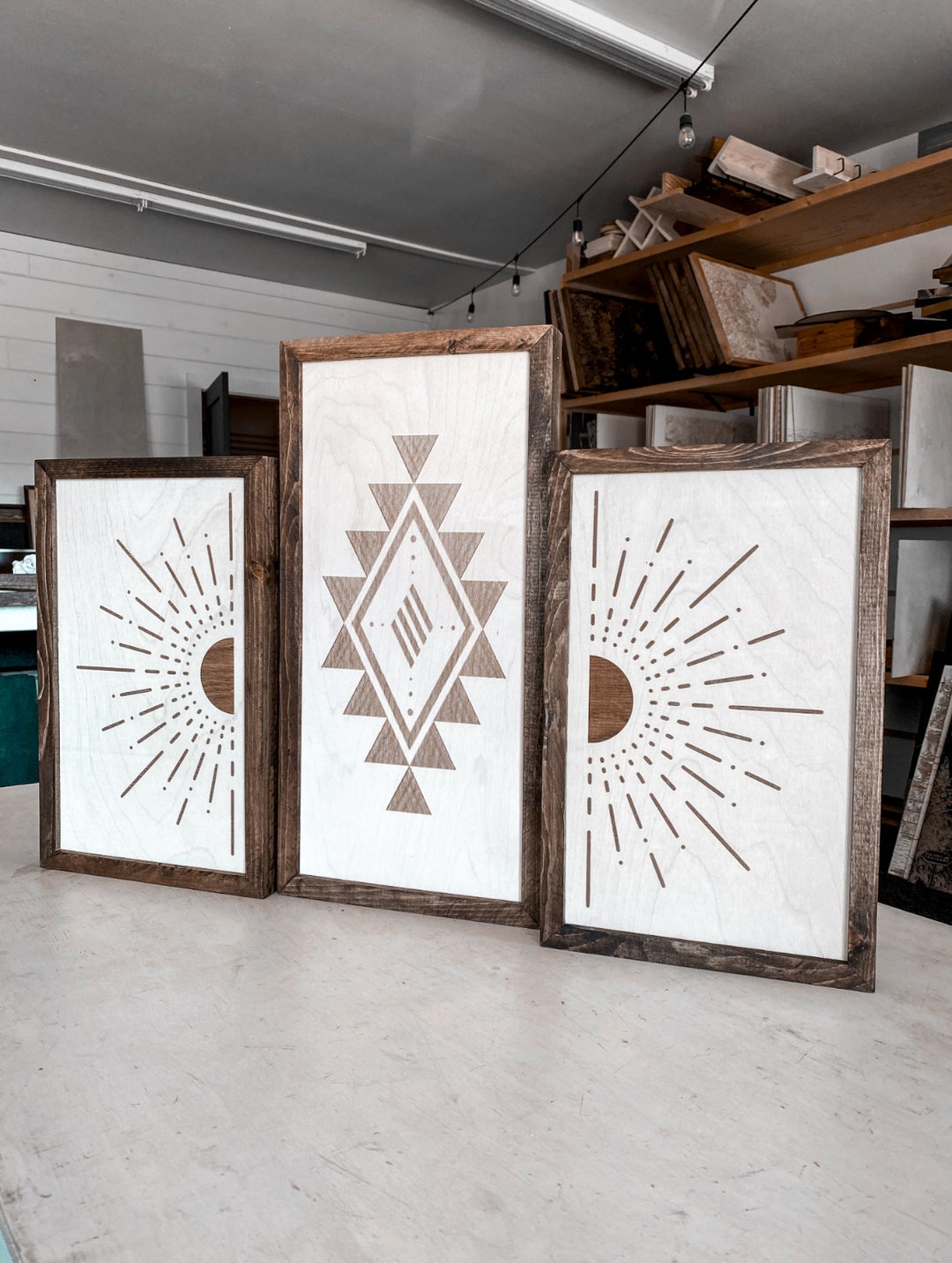 Aztec & Sunburst Wall Art | Boho Wall Art | Aztec Wall Decor | Western ...