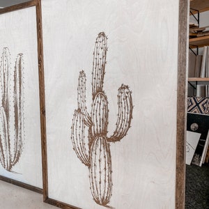 Boho Cactus Wooden Artwork Set: Engraved Wood Wall Decor - Etsy