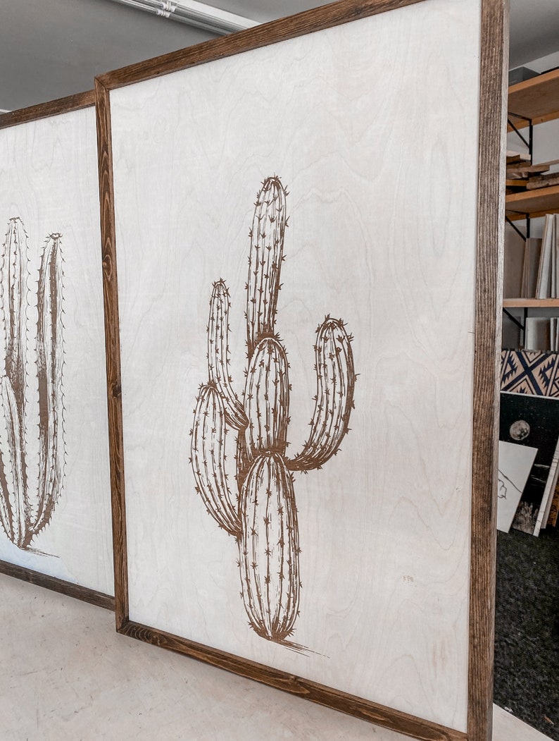 Boho Cactus Wooden Artwork Set: Engraved Wood Wall Decor - Etsy