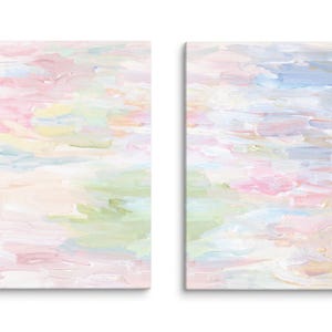 Pastel Abstract Landscape Wall Art Set of 2 Prints Light Pink Green ...