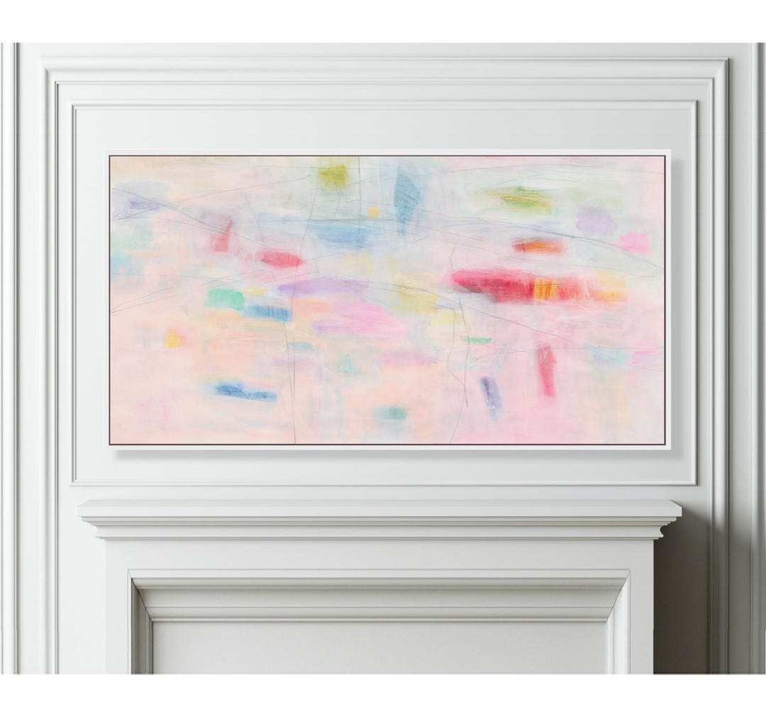 Pastel Artwork Abstract Painting Pink Blush Long Horizontal Wall Art ...