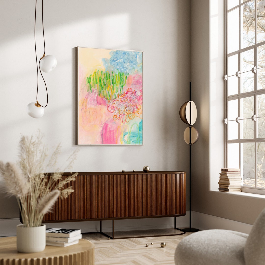 Pastel Colorful Wall Art, Pastel Abstract Flowers Painting Print Bright ...