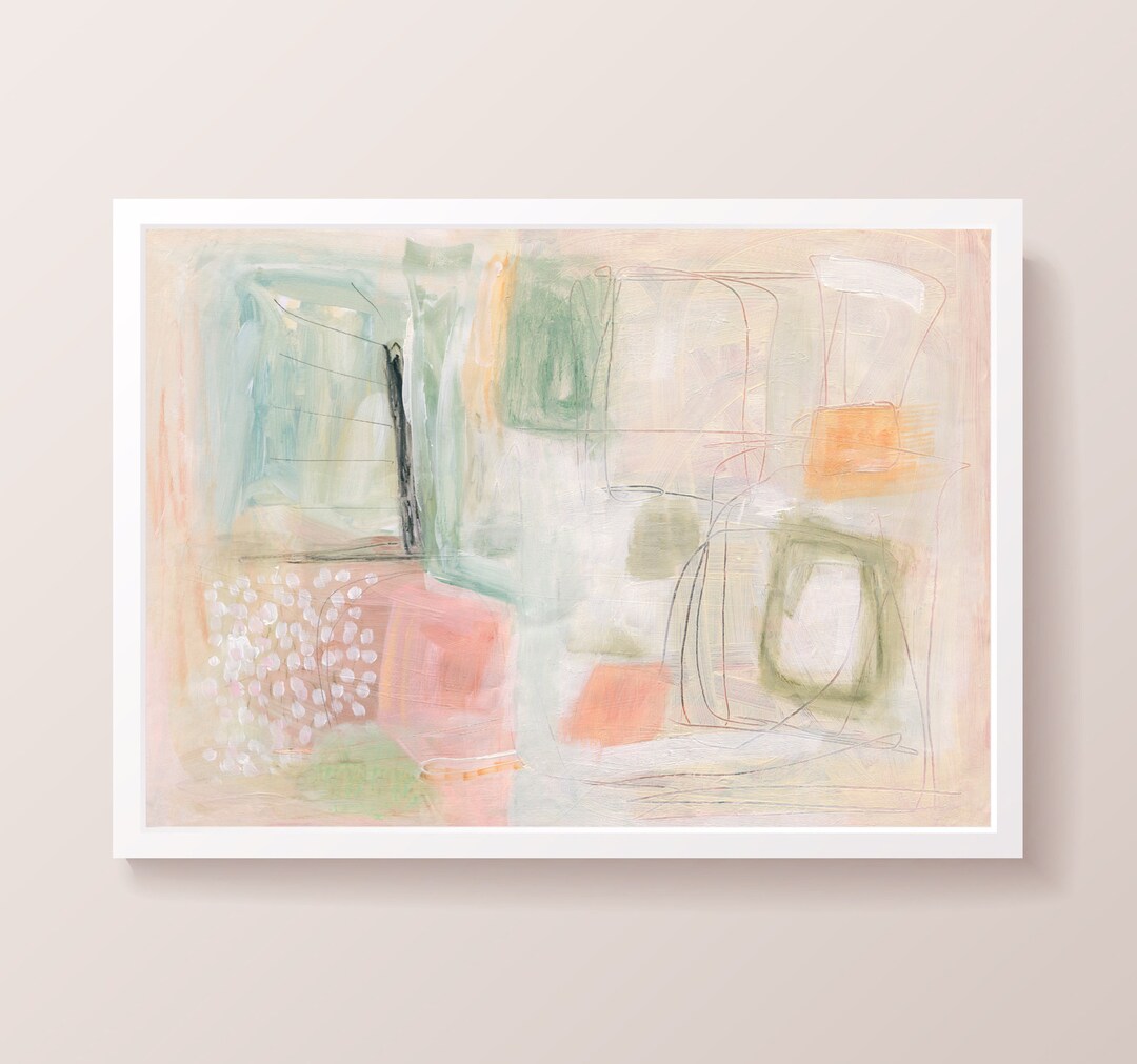 Cream Wall Art, Pastel Abstract Painting, Large Art Print of a Bright ...