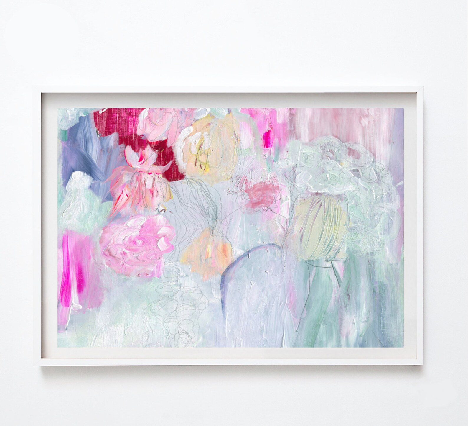 Horizontal Large Wall Art Colorful Art Print, Floral Painting Abstract ...