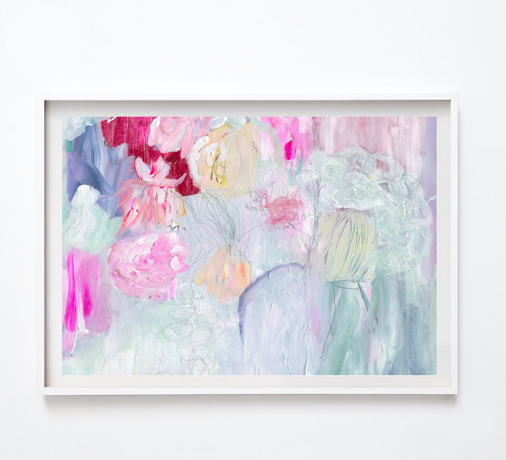 Horizontal Large Wall Art Colorful Art Print, Floral Painting Abstract ...