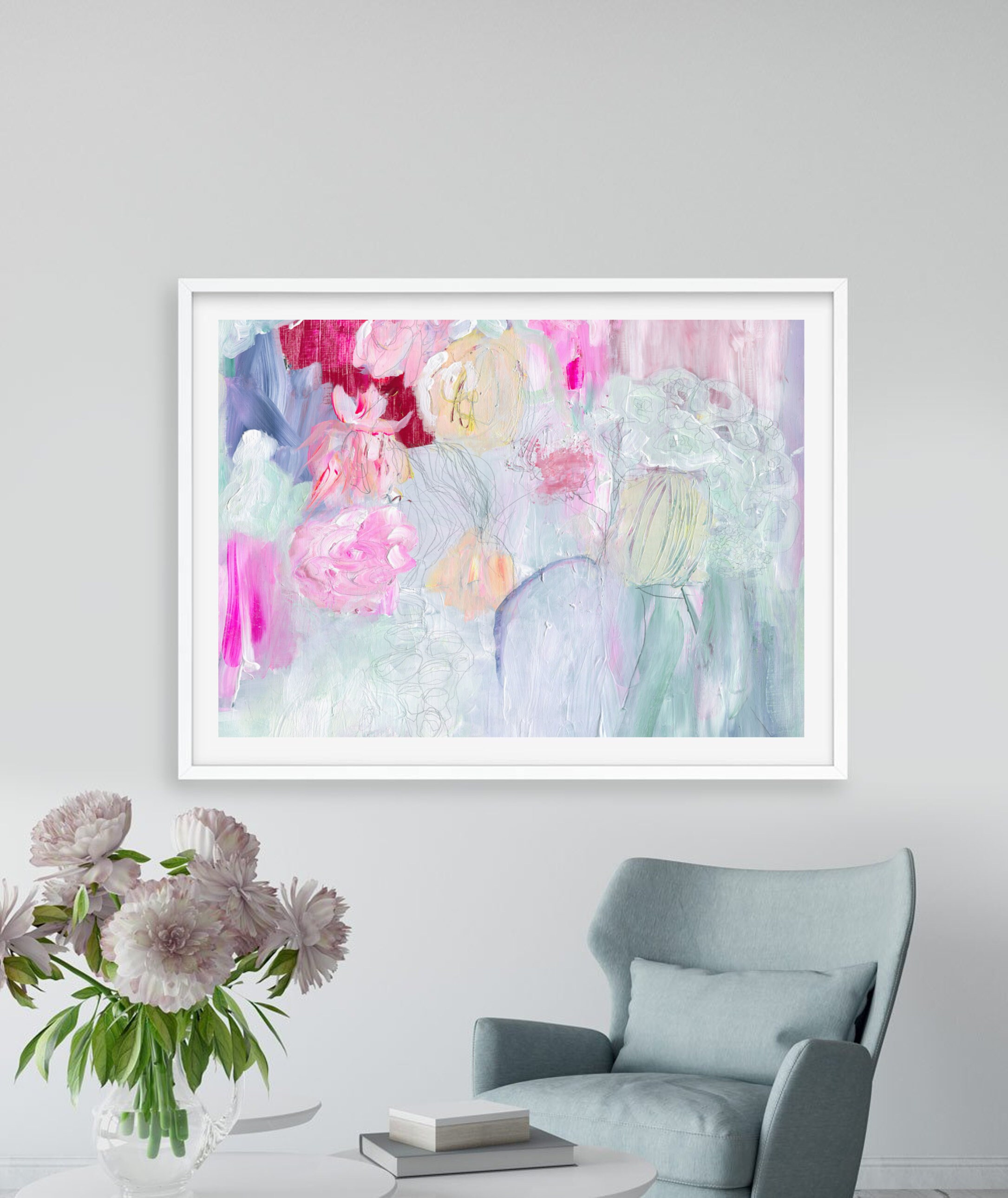 Horizontal Large Wall Art Colorful Art Print, Floral Painting Abstract ...