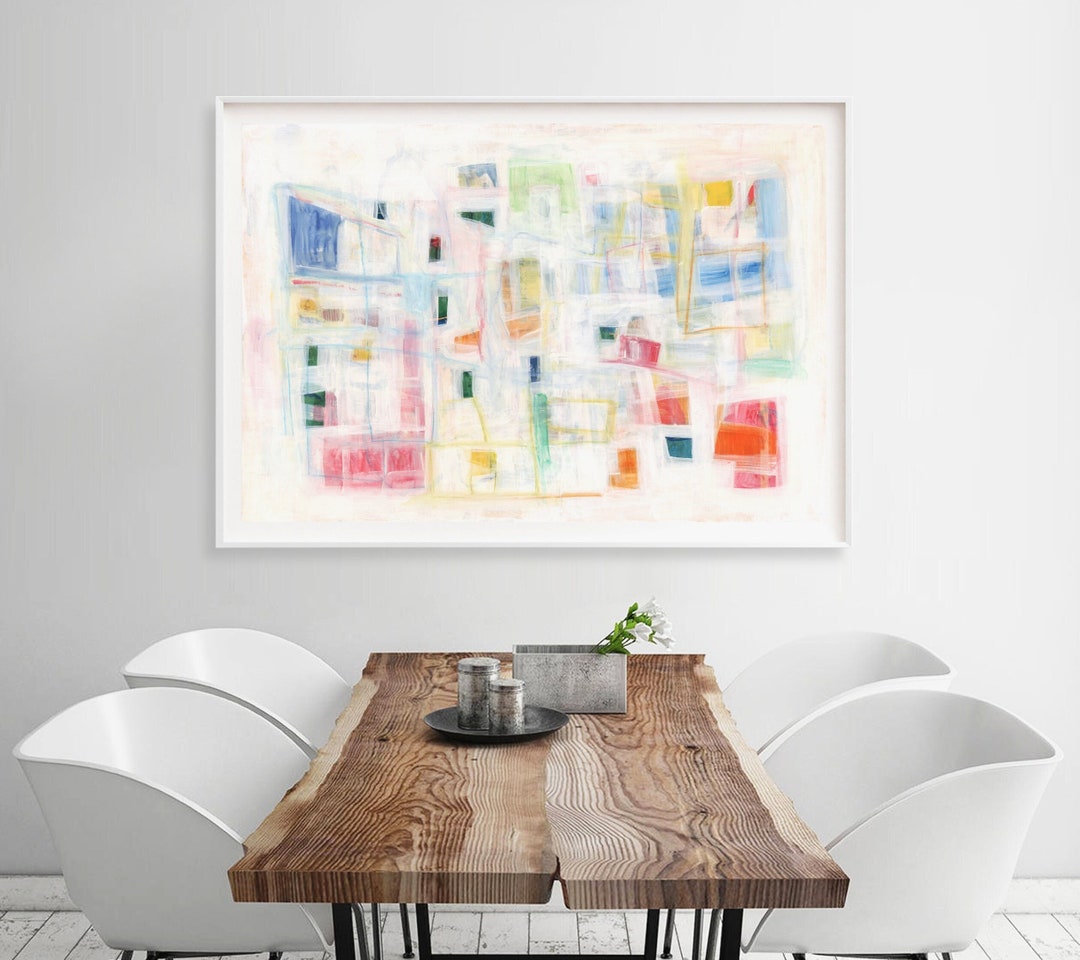 Horizontal Pastel Abstract Art Print, Wall Art Bright Colorful Abstract ...