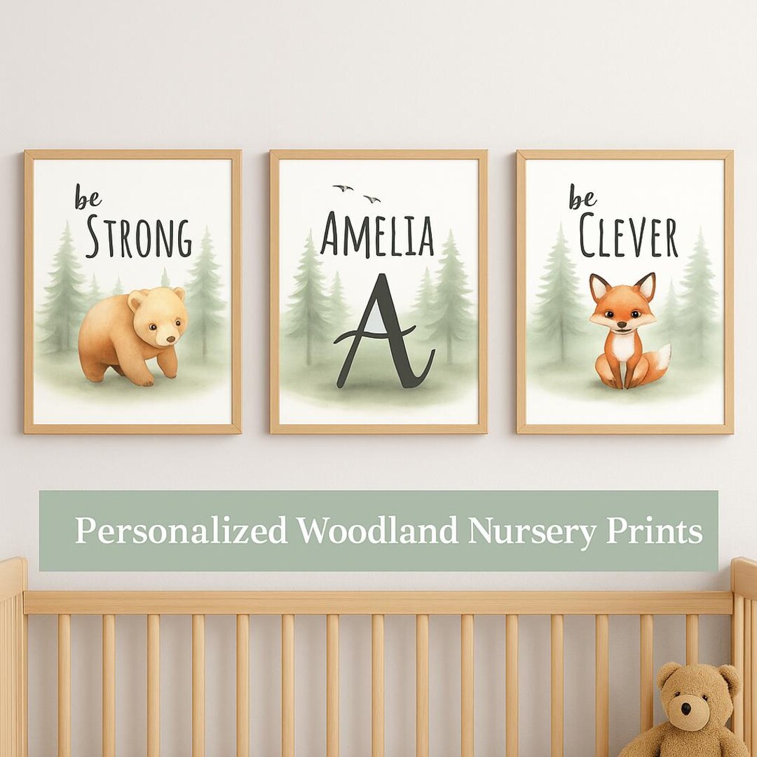 Personalized Woodland Nursery Art: Forest Animal Name Prints, Positive ...