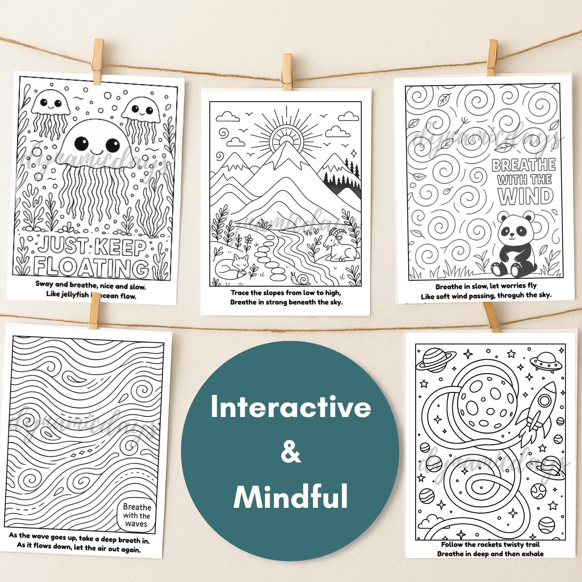 Mindful Breathing Coloring Pages for Kids, Calm Down Activities ...
