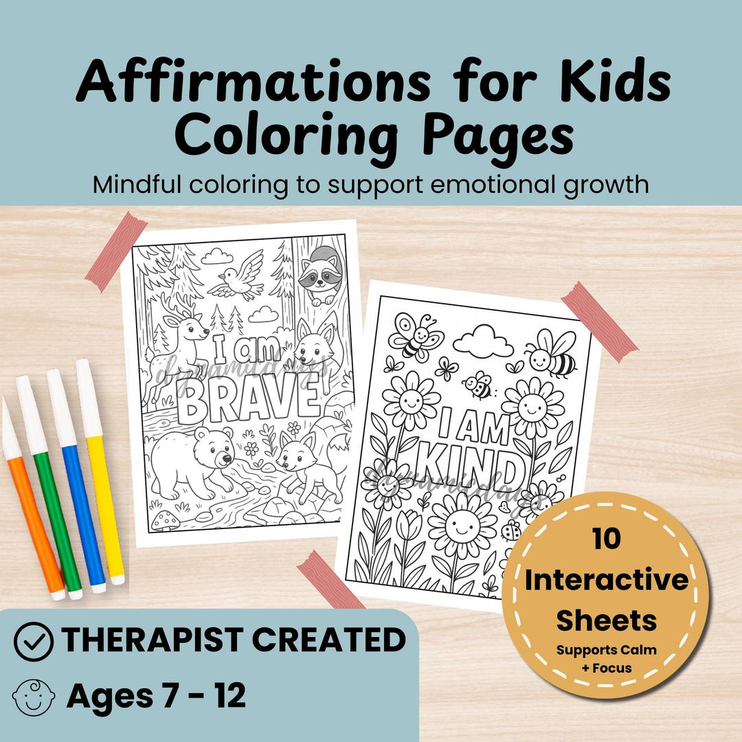 Positive Affirmation Coloring Pages for Kids + Printable Confidence ...