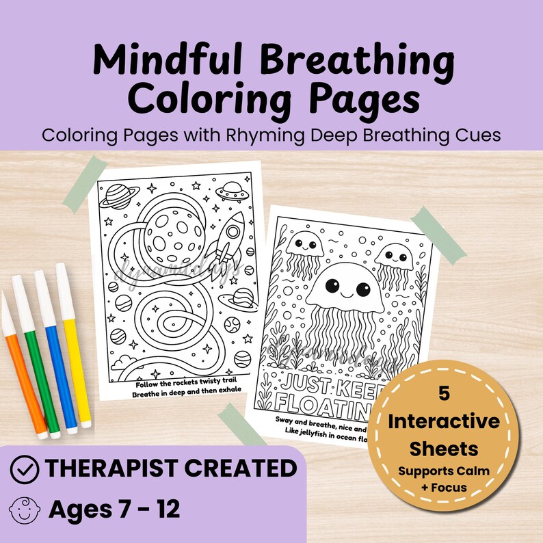 Mindful Breathing Coloring Pages for Kids, Calm Down Activities ...