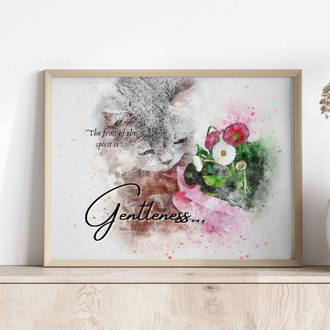 Fruit of the Spirit- Gentleness Cat Drawing Horizontal Poster Print - Etsy