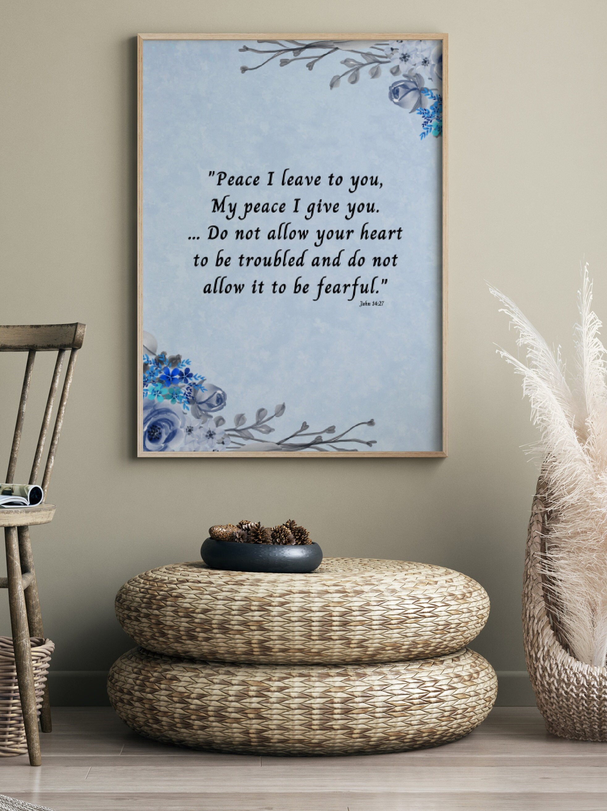 John 14:27| Bible Verse Prints| Vine Border| Christian Wall Art ...