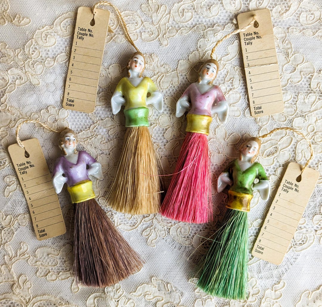 Vintage Porcelain Half Doll Brush Tally Cards: Unique 1930s Germany Ace ...