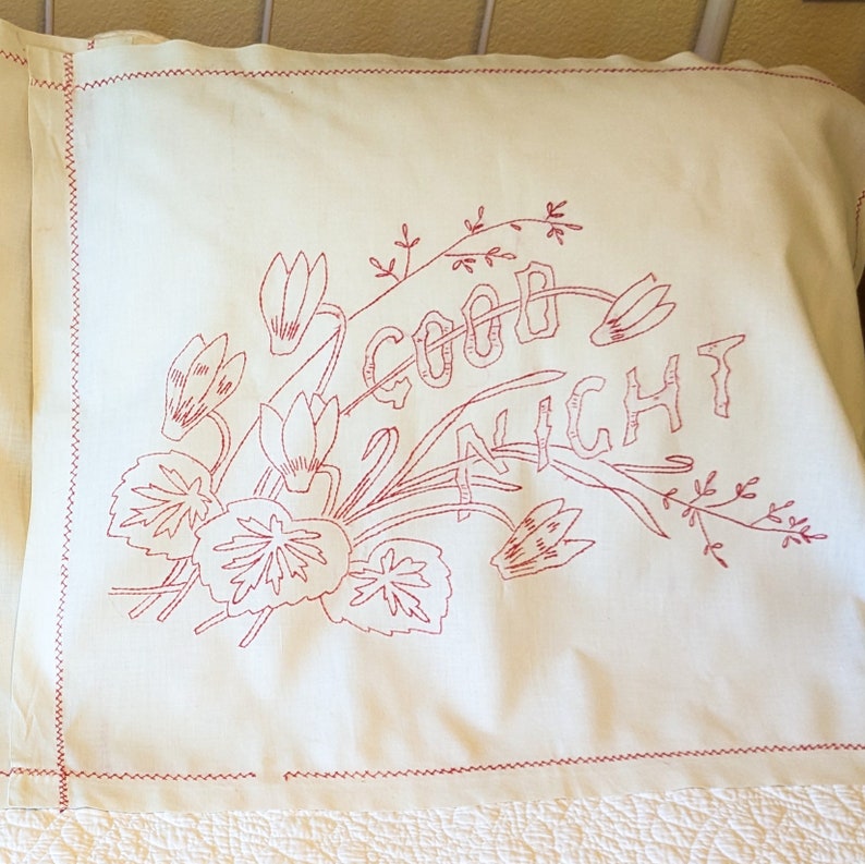 Antique Victorian Redwork-turkey Work Layover Pillow Sham Pair, 1900 ...