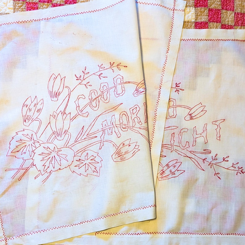 Antique Victorian Redwork-turkey Work Layover Pillow Sham Pair, 1900 ...