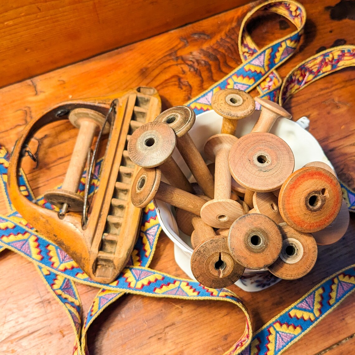 Antique Silk Bobbin, Wooden Bobbin, Shuttle Bobbin, Silk Thread, Wooden ...