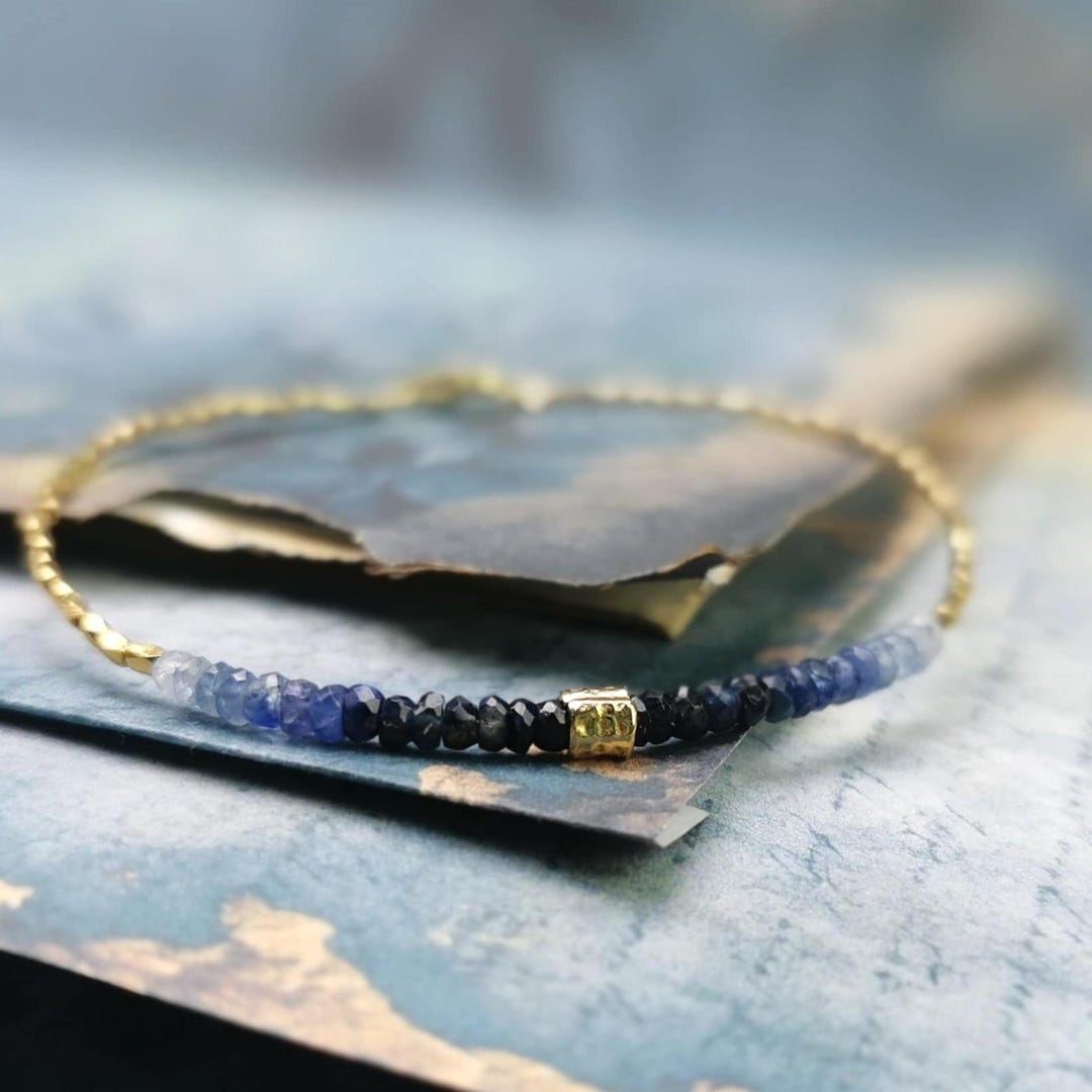 Blue Sapphire and Gold Vermeil Beads Bracelet Ombre Effect Delicate ...